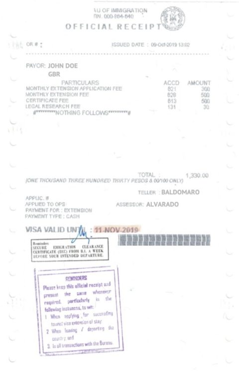 Tourist Visa Extension Validity Now Reflected On Official Receipts ...